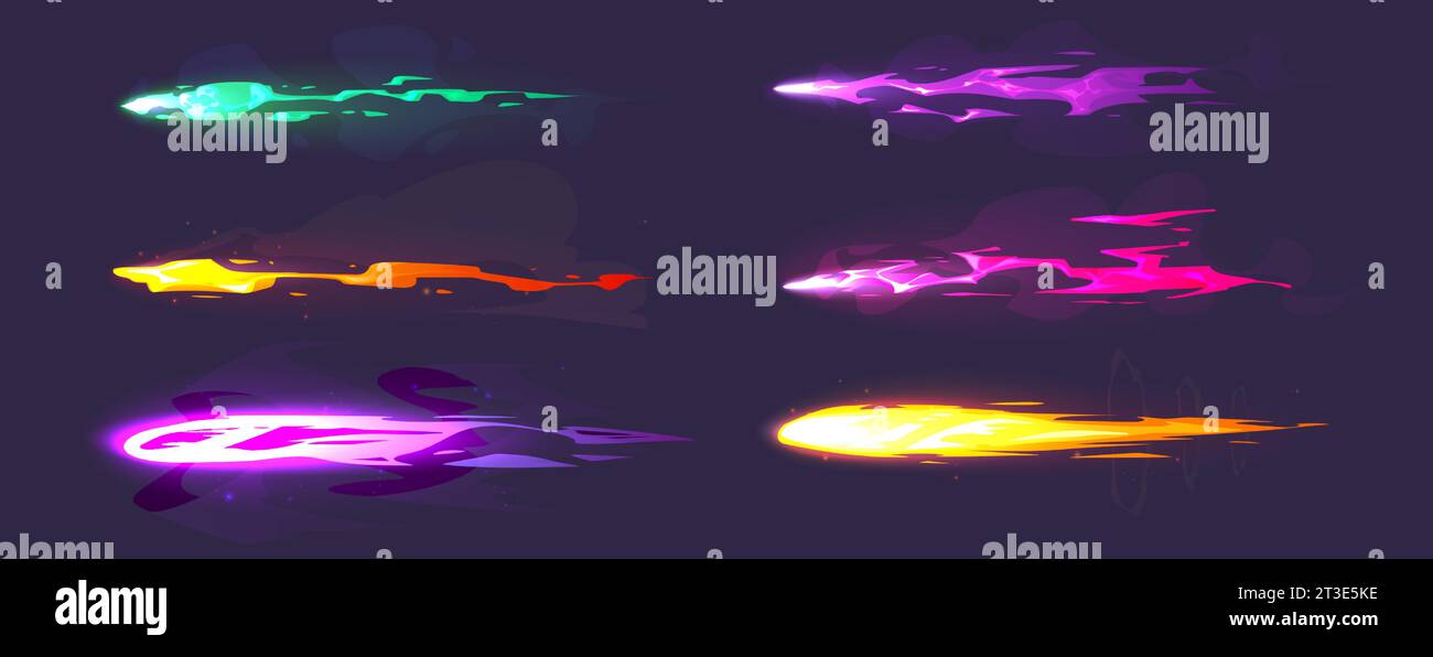 Set of laser weapon shot trails isolated on black background. Vector ...