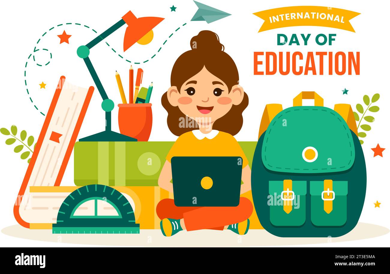 International Education Day Vector Illustration on 24 January with Student, Earth Globe and ...