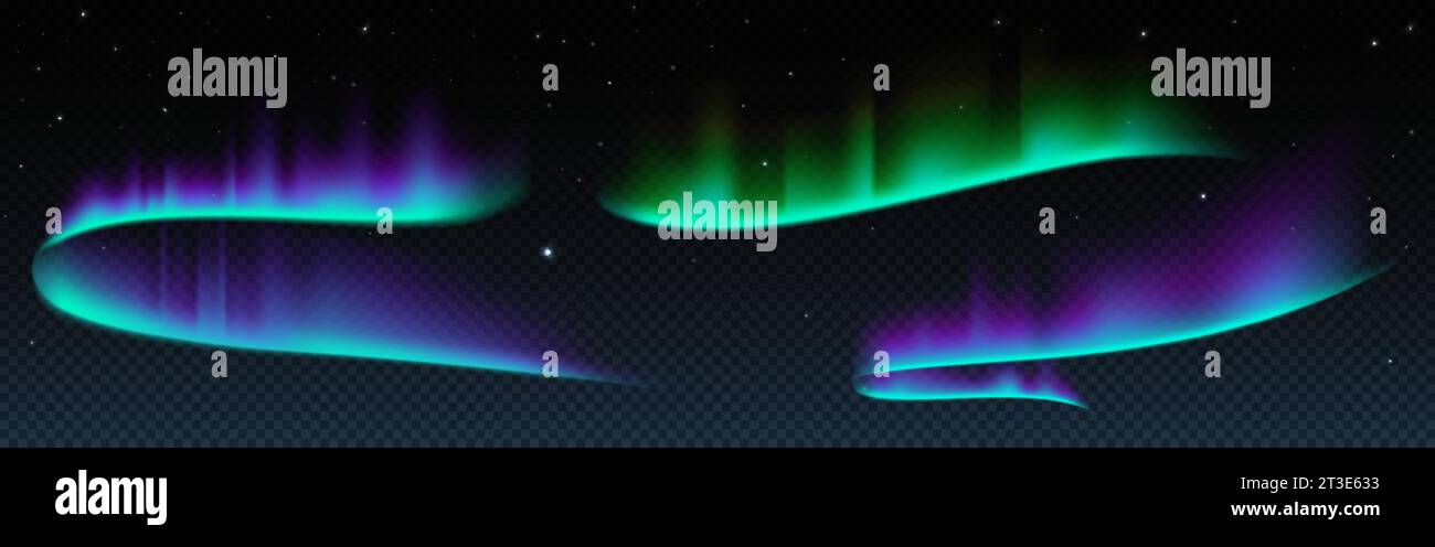 Northern aurora, polar borealis light sky vector isolated on ...