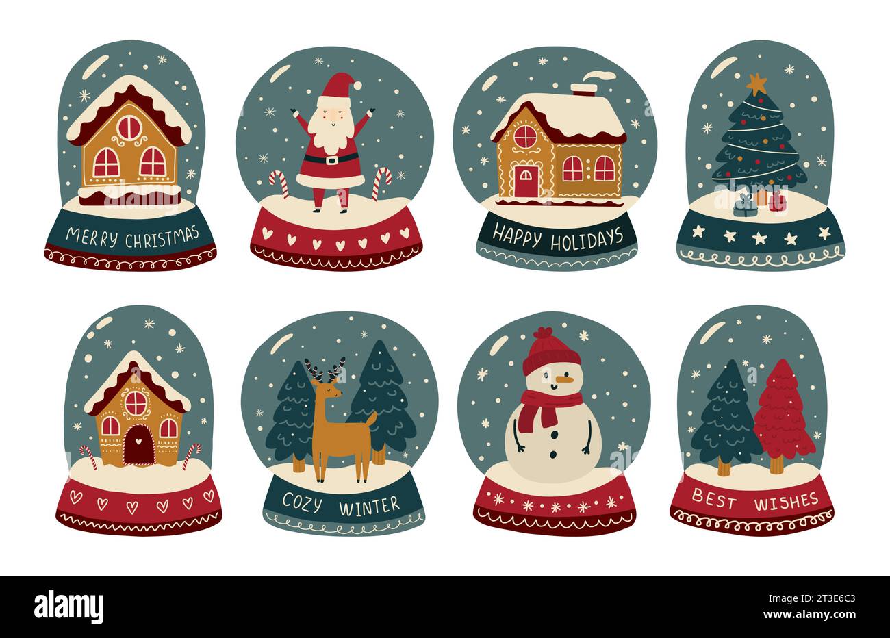 Christmas glass balls with gingerbread houses, Christmas trees, snowman ...