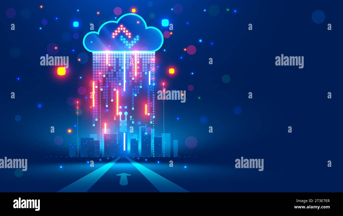 Cloud computing concept. Remote cloud data storage communication with ...