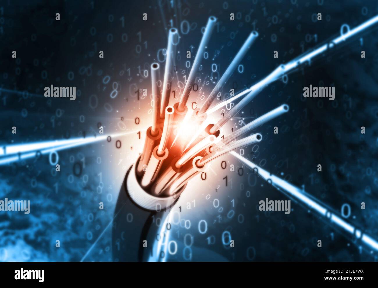 Fiber optic cable over Futuristic technological background. 3d ...