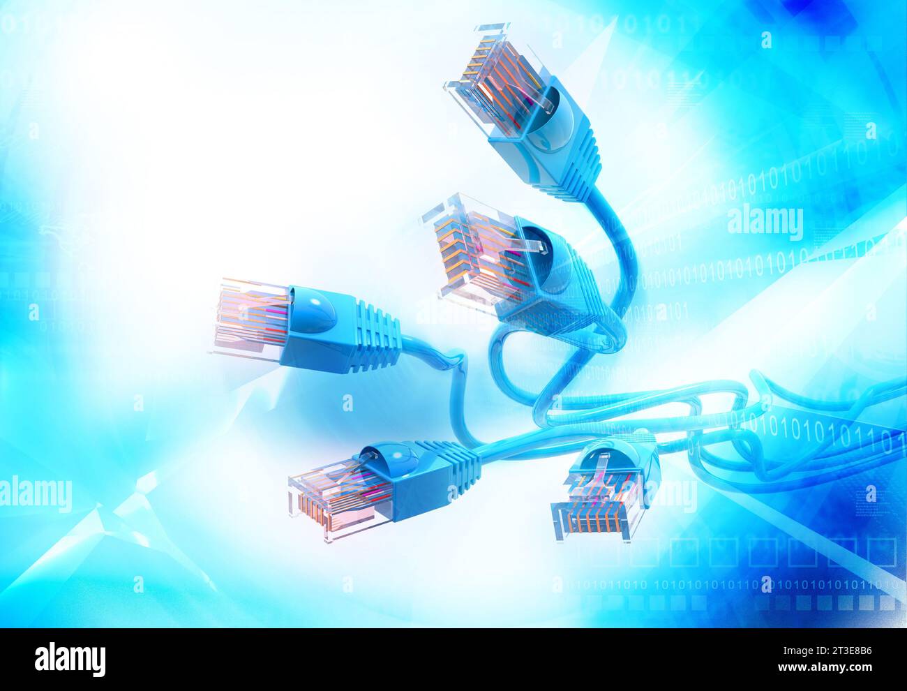 Network cables over futuristic technological background. 3d ...