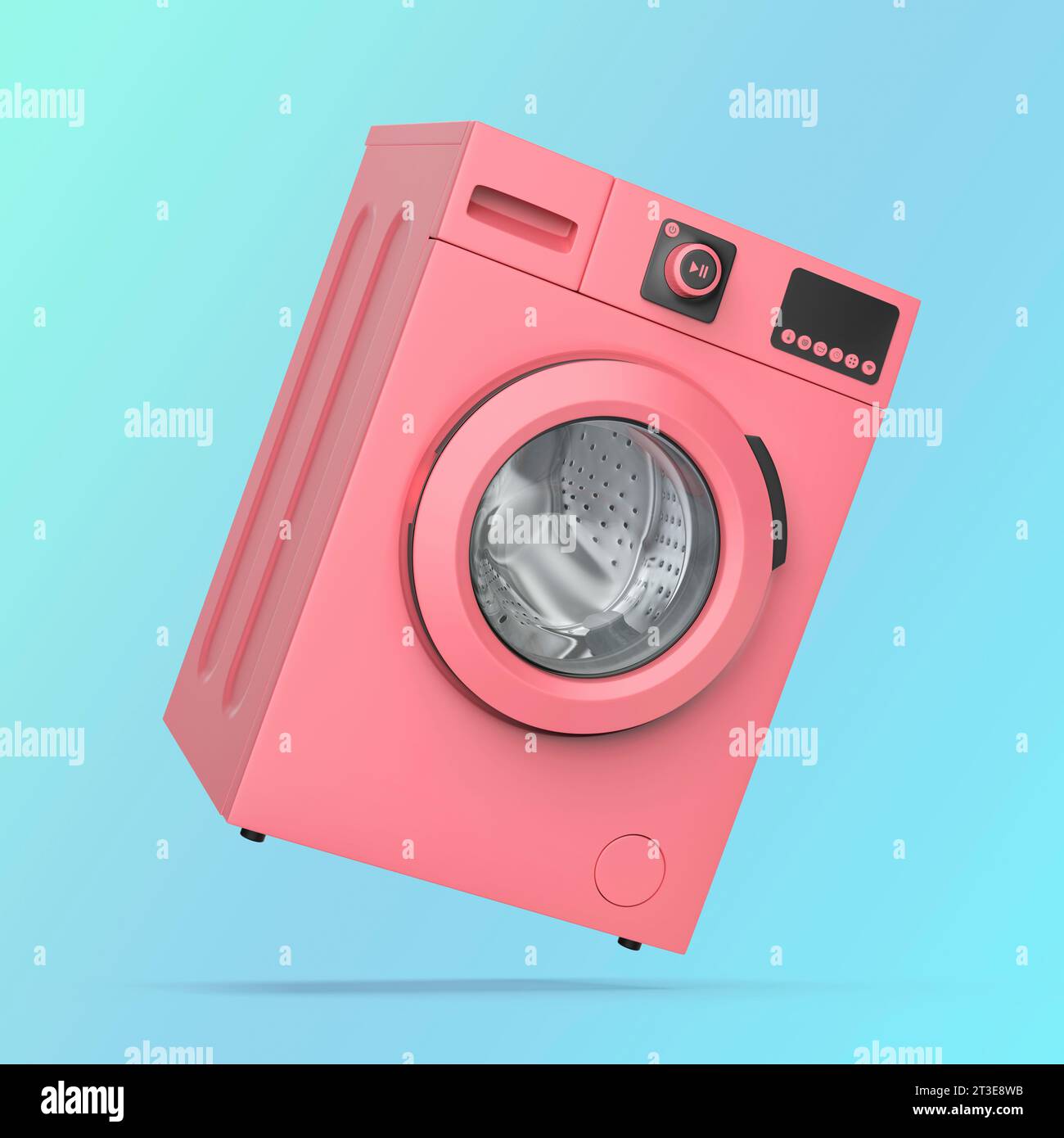Modern pink washing machine on blue background Stock Photo - Alamy
