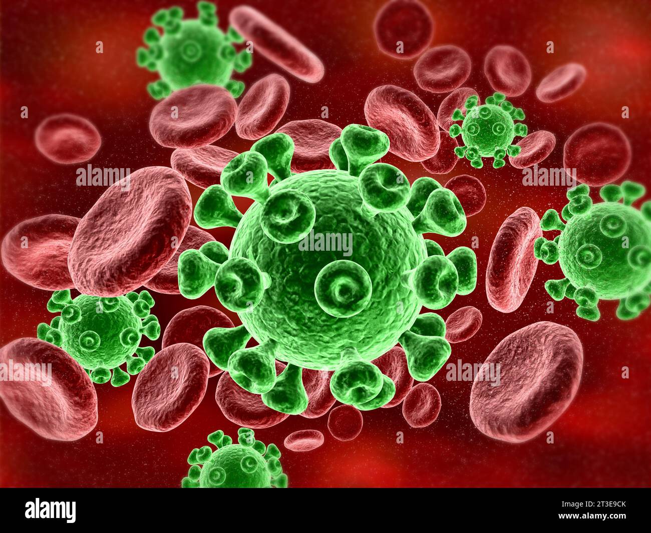 Virus infecting the red bloods. 3d render Stock Photo - Alamy