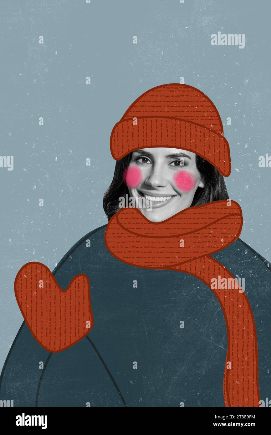 Collage artwork graphics picture of charming smiling lady feeling ...