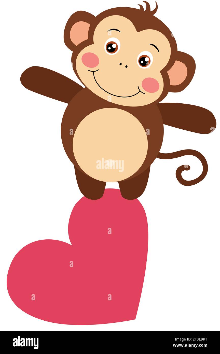 Cute monkey on top of heart Stock Photo - Alamy