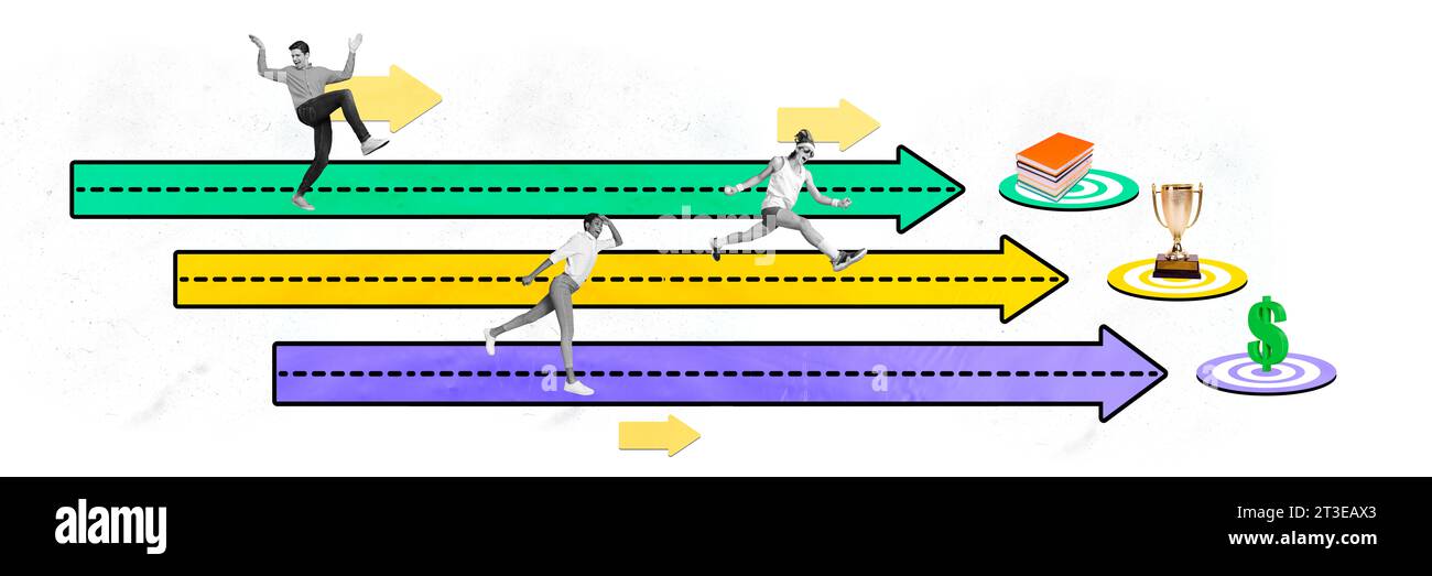 Creative template graphics collage image of different people running ...