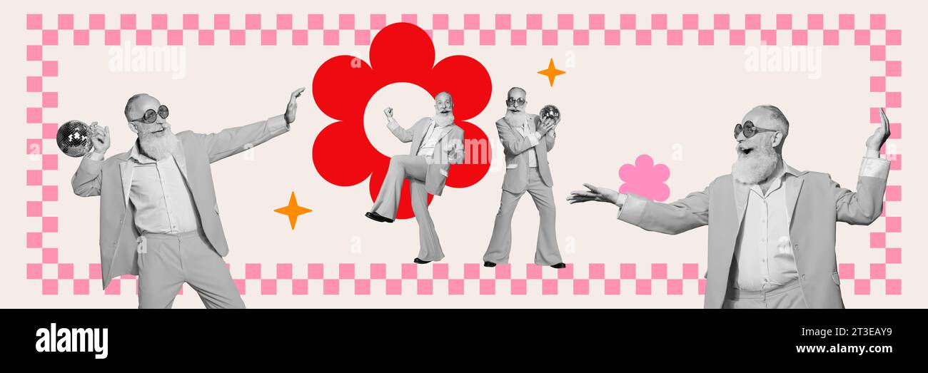 Photo collage artwork minimal picture of smiling funky senior guy ...