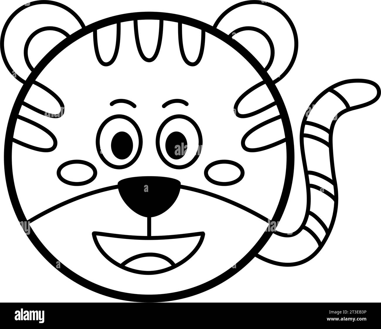 Tiger - Cute and Simple Face Black Outline Art Vector Graphic Element for Describing Type of ...