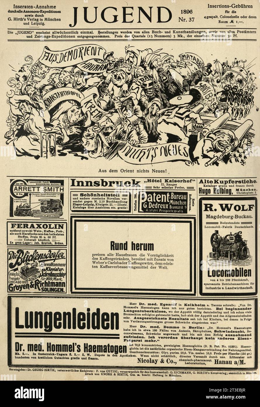 Vintage satirical cartoon on war in the East, Adverts, German 1890s ...