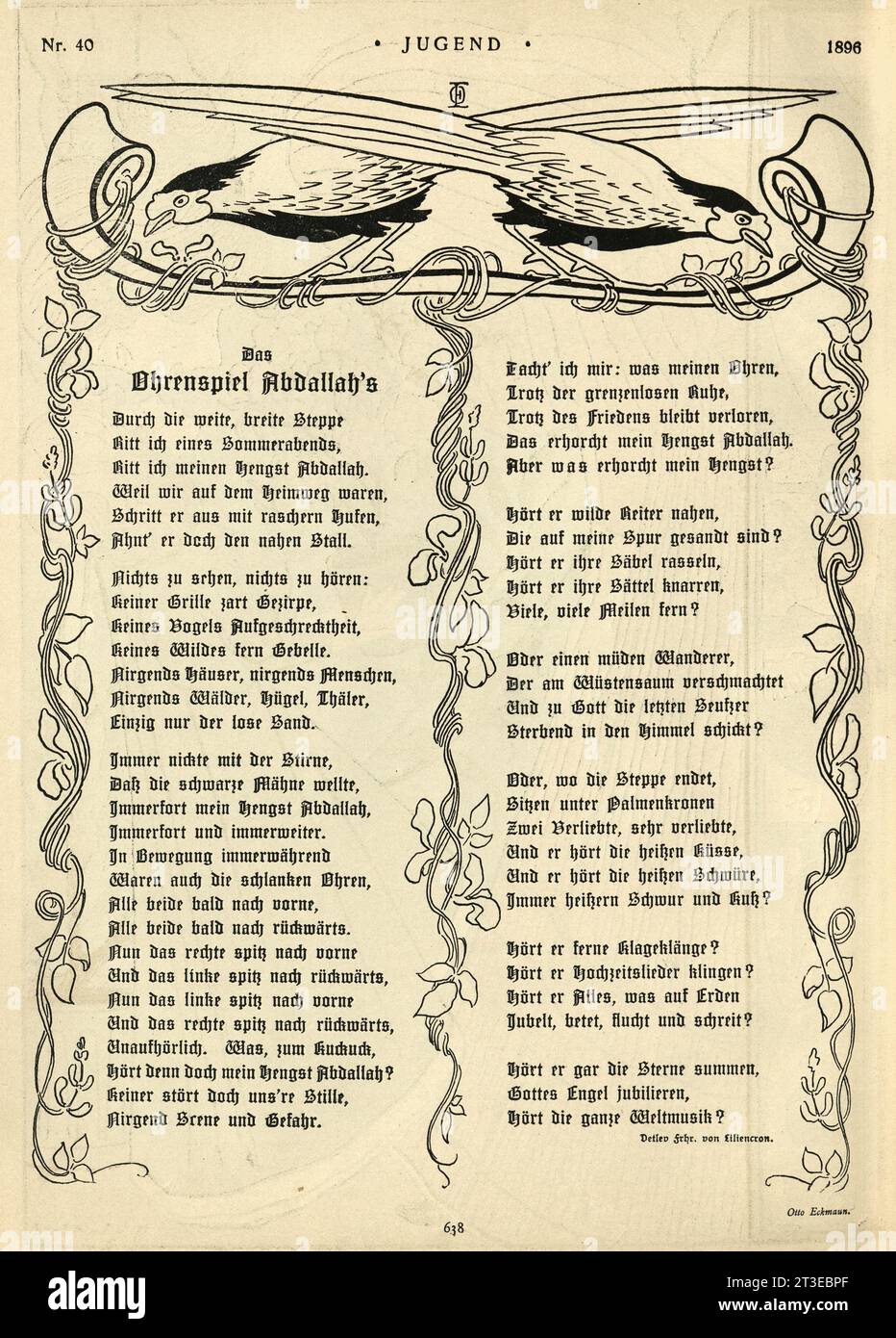 Vintage poem, poetry, Jugendstil, Art Nouveau, German 1890s Stock Photo ...