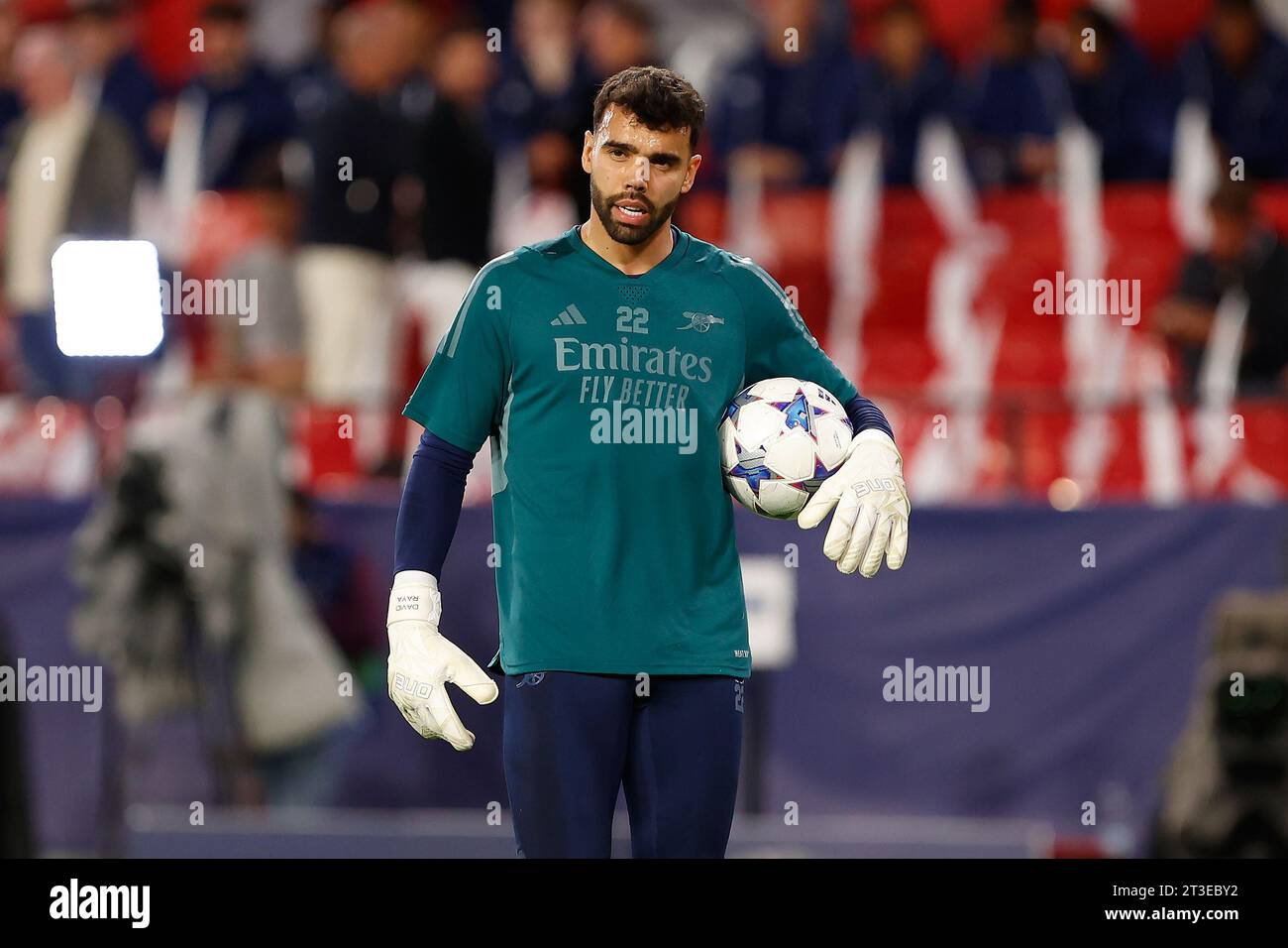Seville, Spain. 24th Oct, 2023. Goalkeeper David Raya (22) of Arsenal ...