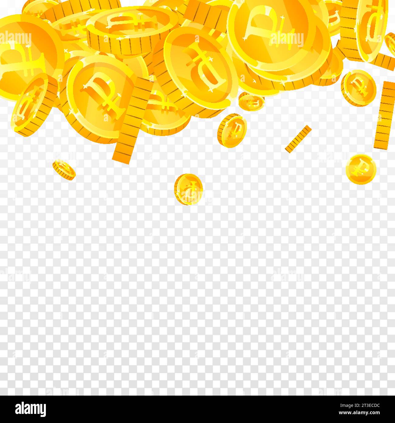 Russian ruble coins falling. Scattered gold RUB coins. Russia money ...