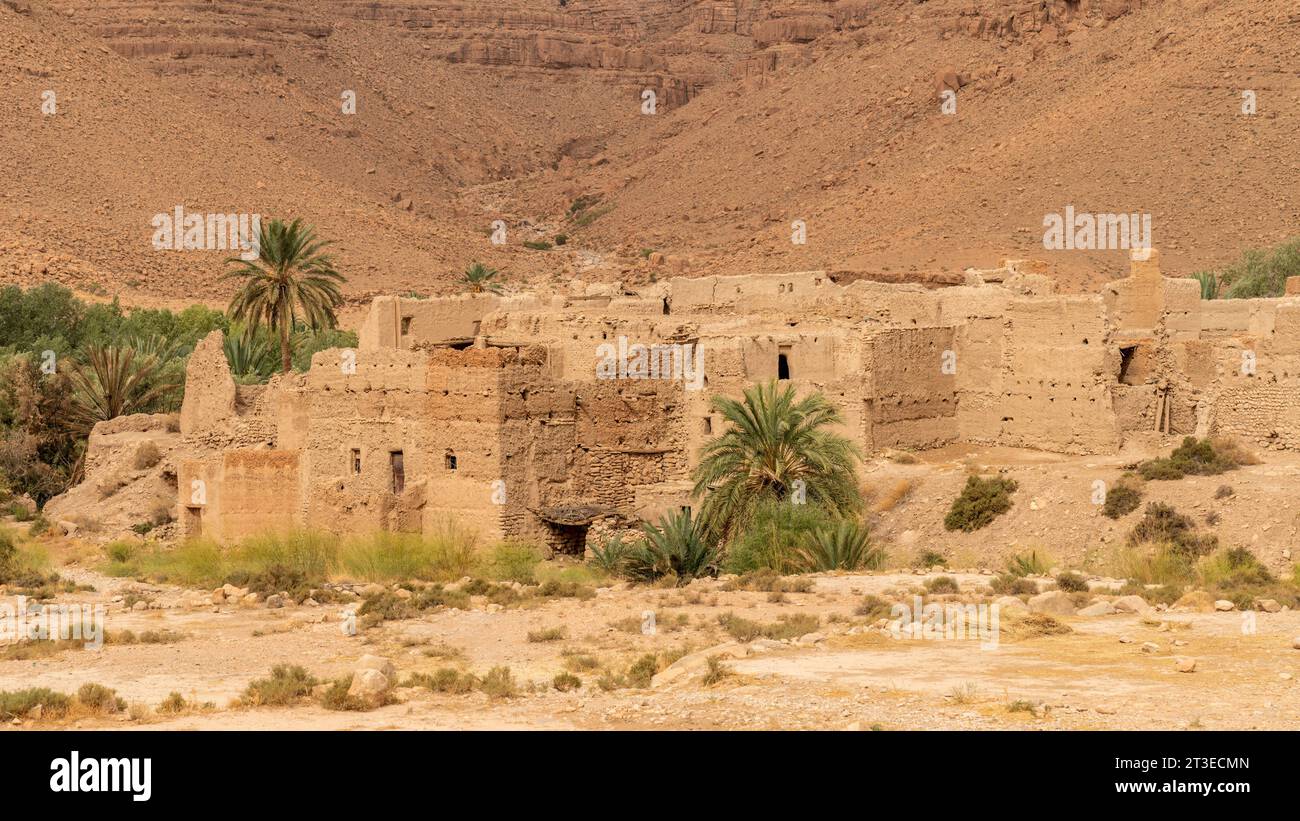 Traditional Moroccan clay houses with flat roofs, high clay walls and ...