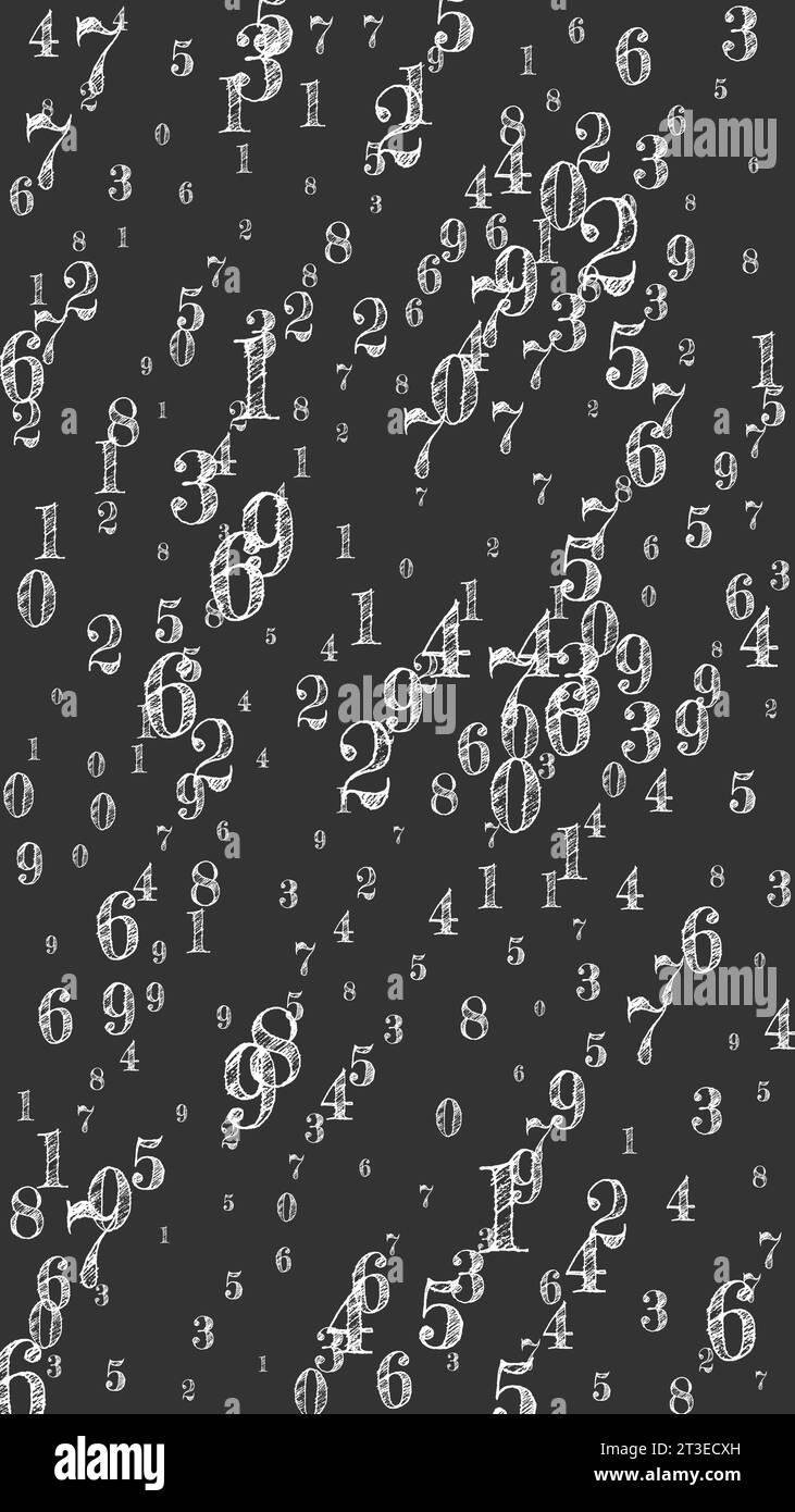 Concept of school background. White chalk numbers and digits falling ...