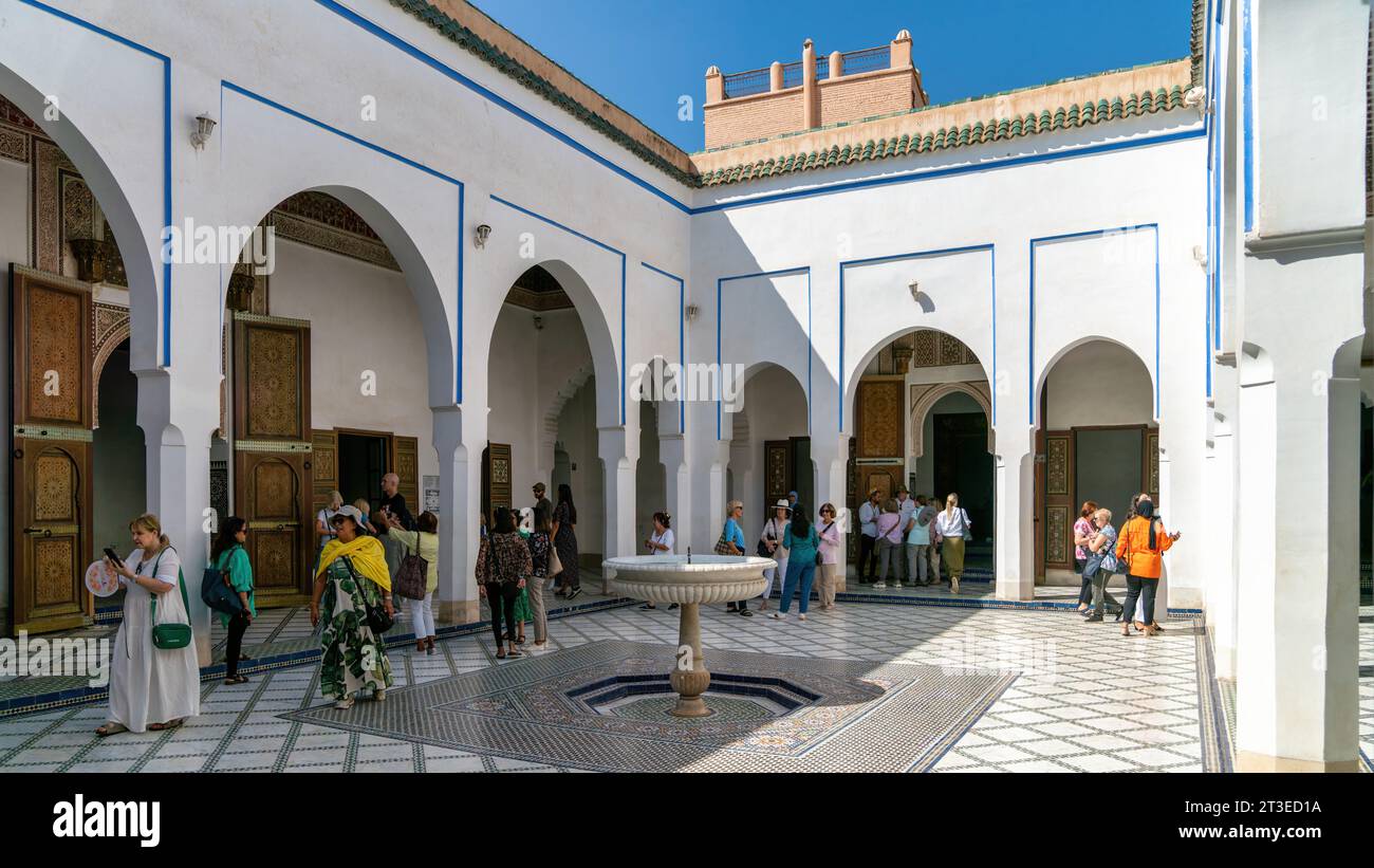 Bahia Palace, Marrakech, Morocco - 16 September 2022: Signage at the ...