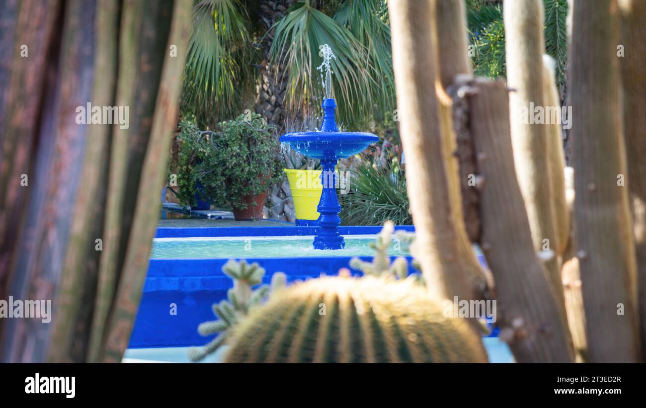 Marrakech, Morocco - 16 September 2022: Blue fountain inside the ...