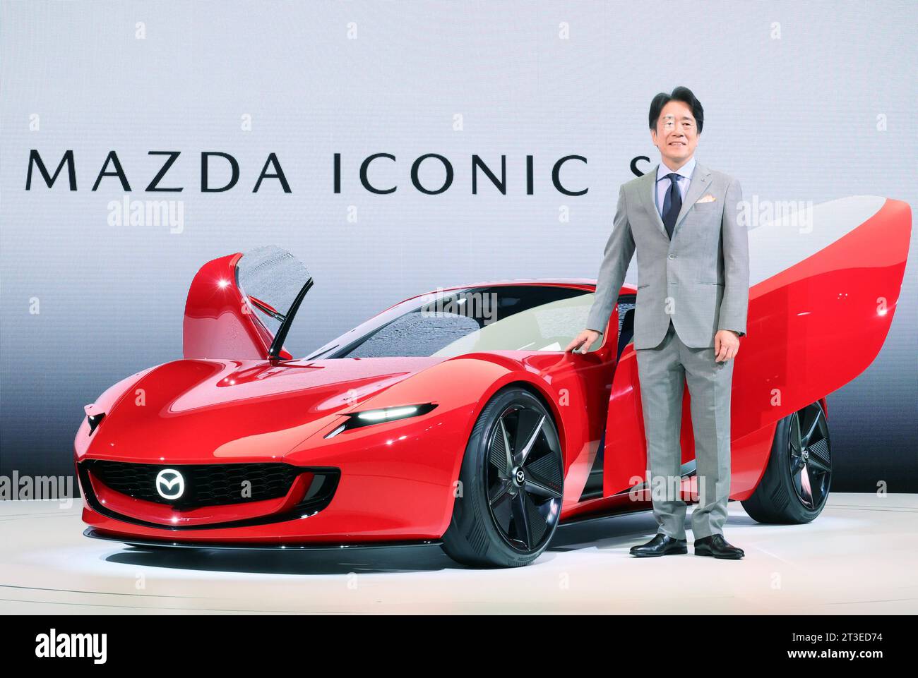 Tokyo, Japan. 25th Oct, 2023. Japan's automaker Mazda Motor president Masahiro Moro displays the ...