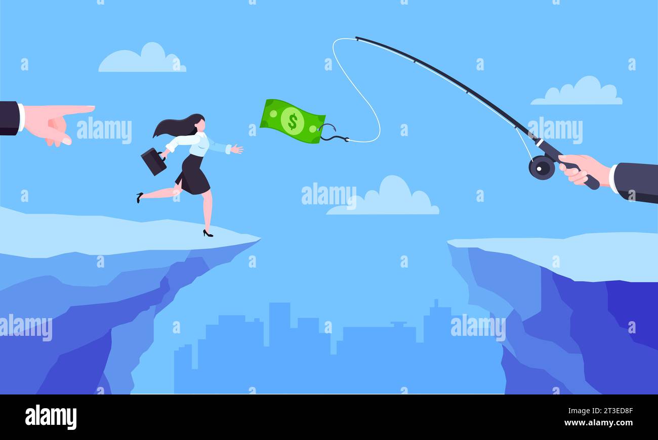 Fishing money chase business concept with businesswoman running after ...