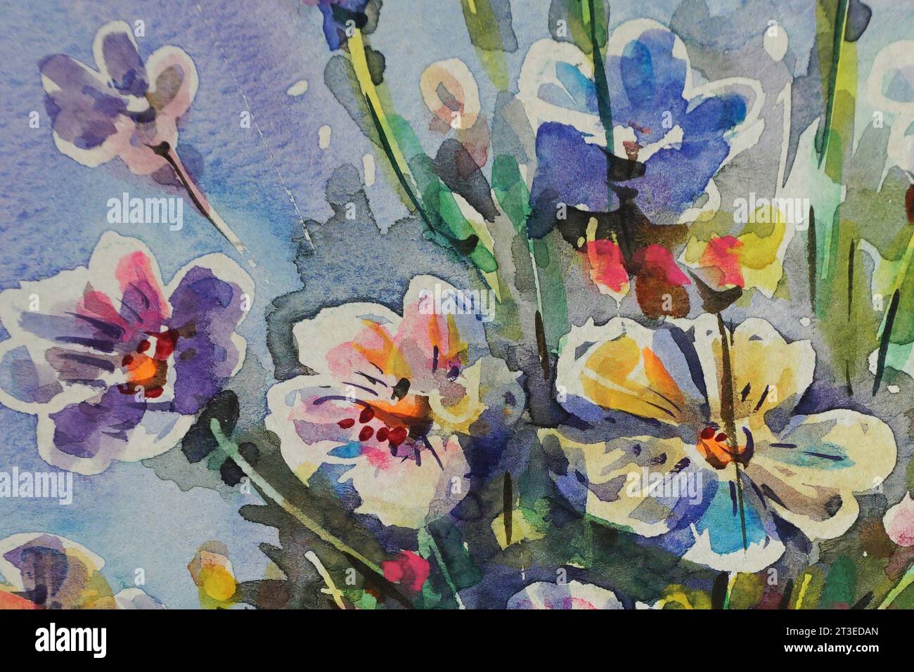 Original art watercolor painting Abstract expressionism flower in ...