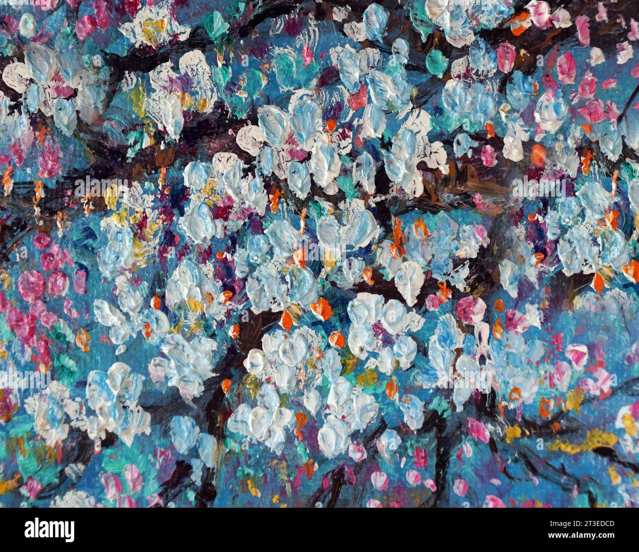 Original art oil painting Abstract expressionism Cherry blossom flower ...