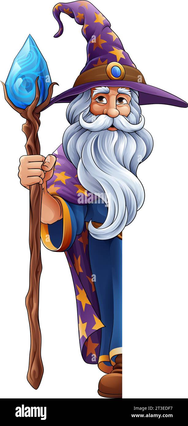 Wizard Merlin Cartoon Beard Magician Man Character Stock Vector Image ...