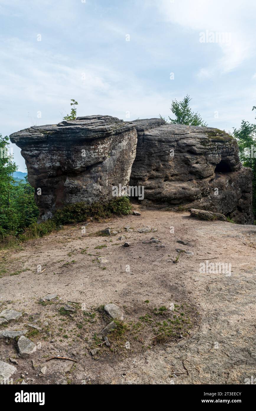 Rock formations on Kyrkawica hill in Beskid Slaski mountains on polish ...