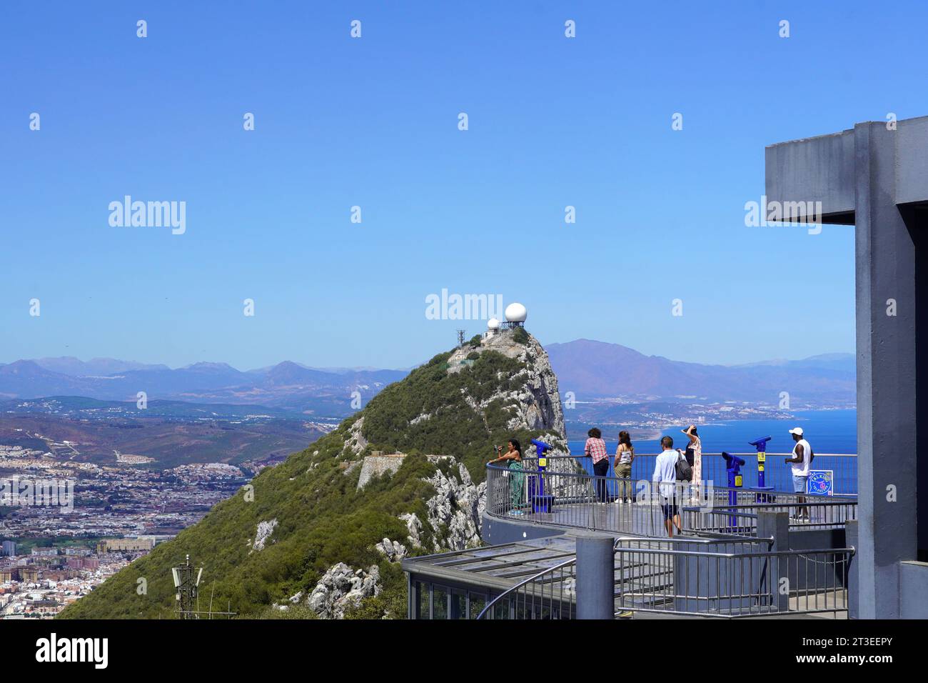Great Britain, Gibraltar: group of tourists on the panoramic glass ...