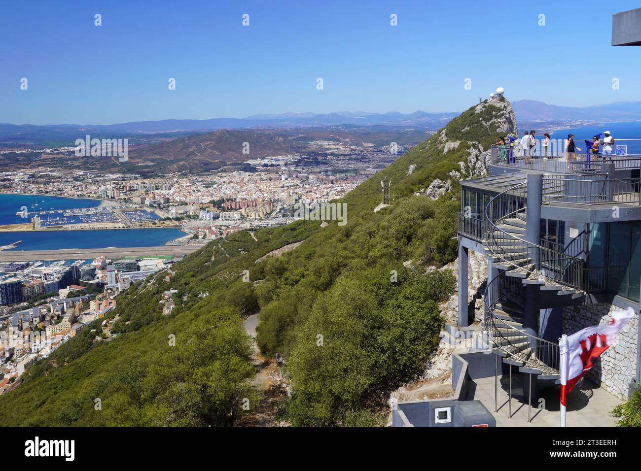 Great Britain, Gibraltar: group of tourists on the panoramic glass ...