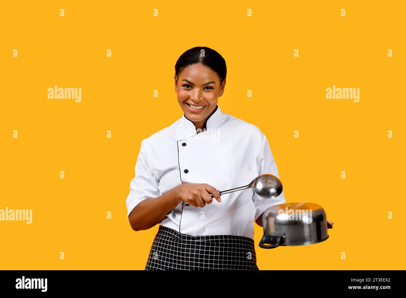 Happy Black Chef Woman Playing On Kitchen Utensils, Having Fun While ...