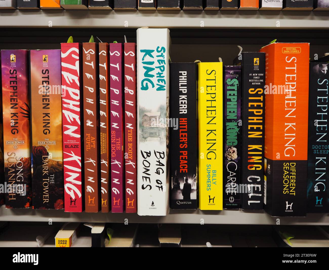 TOKYO, JAPAN - October 18, 2023: Novels, mostly by Stephen King, on a ...