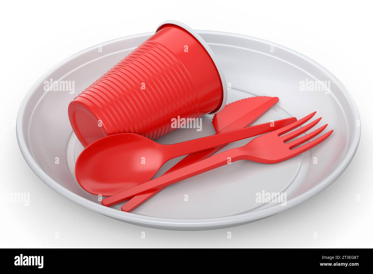 Set of disposable utensils like plate, folk, spoon,knife and cup on ...