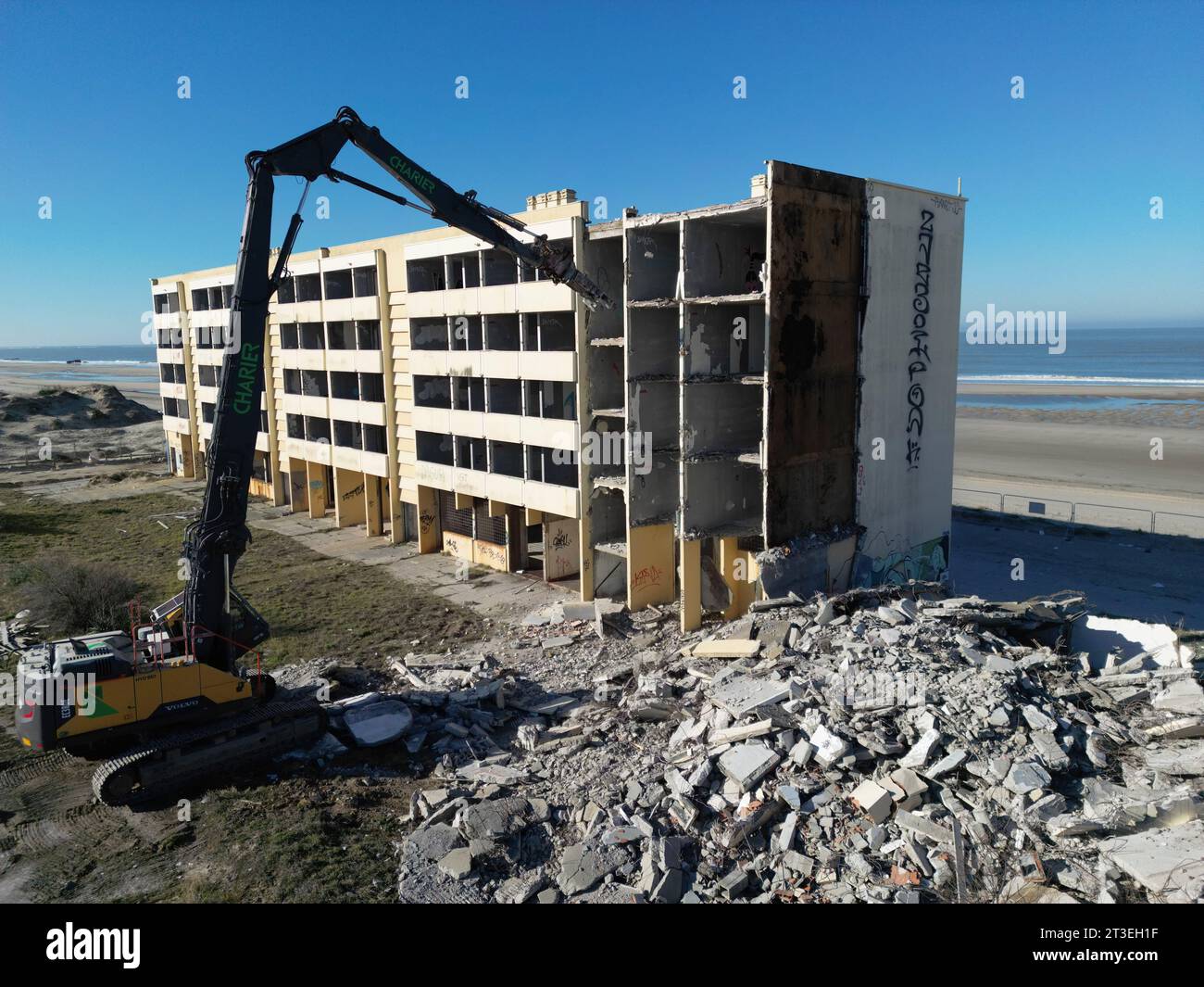 Soulac-sur-Mer (central-western France), February 8, 2023: demolition ...