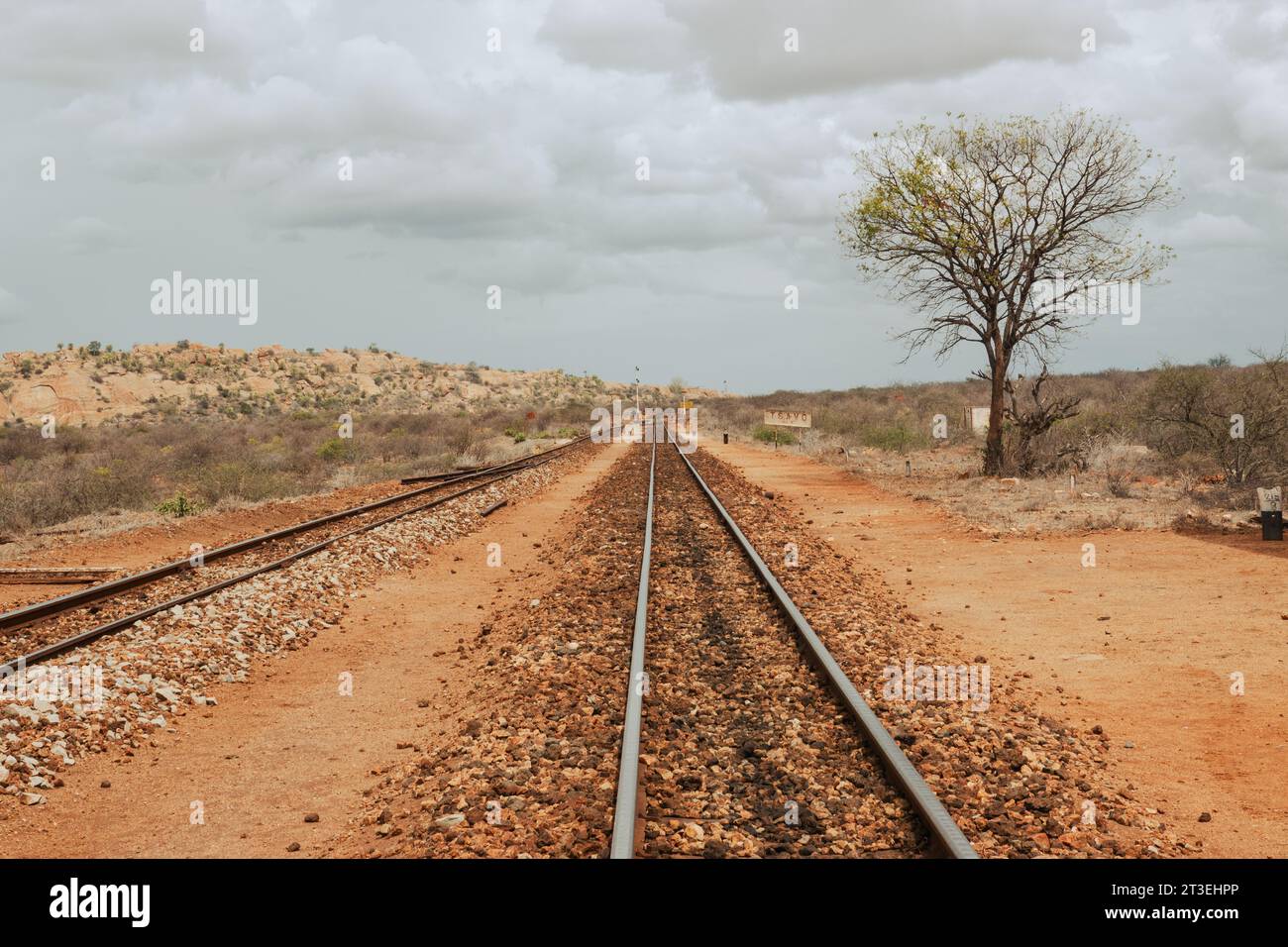Scenic view of a railway line in the wild at Tsavo East National Park ...