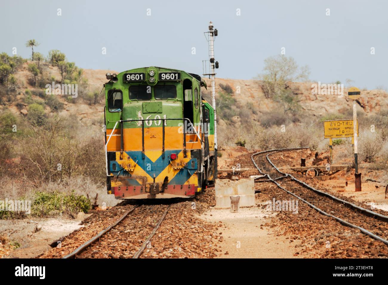 An old diesel train in the wild at Tsavo East National Park in Kenya ...