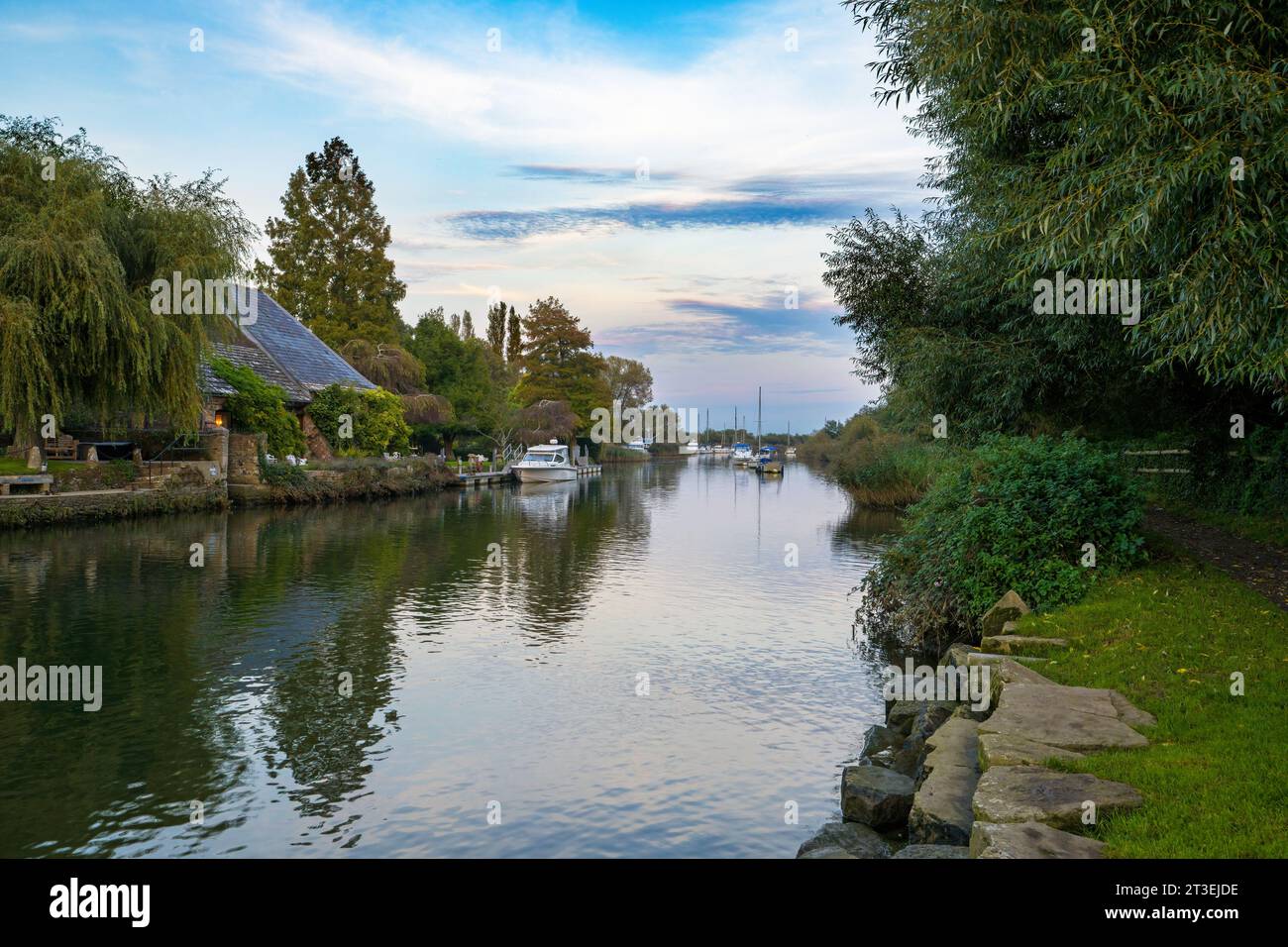 The Priory Hotel on the River Frome at sunrise, Wareham, Dorset ...
