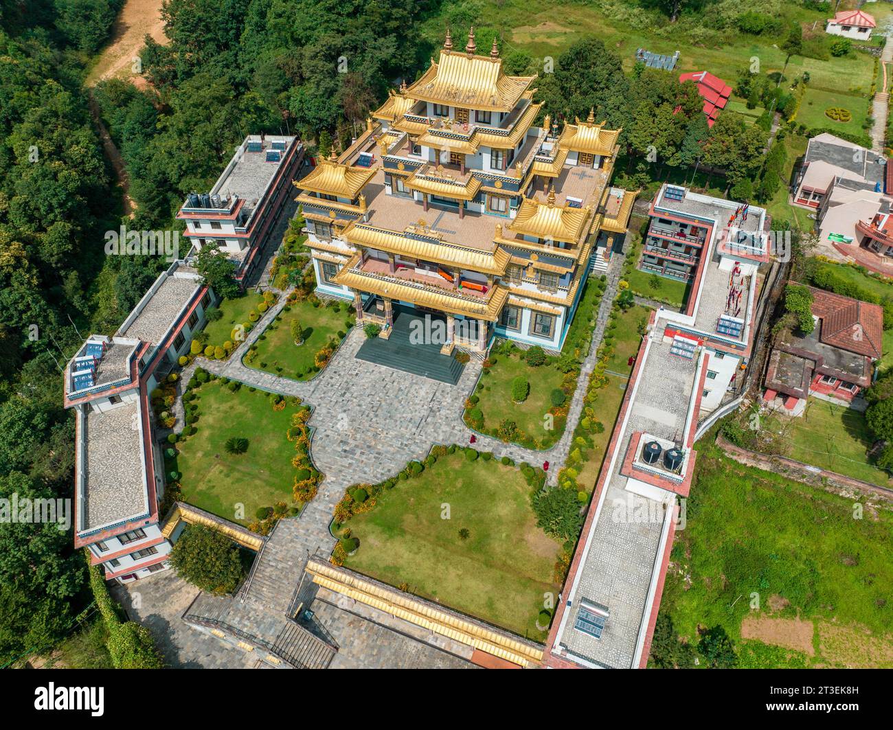Aerial view of the Azom Monastery in Dakshinkali, Nepal. It is close to ...