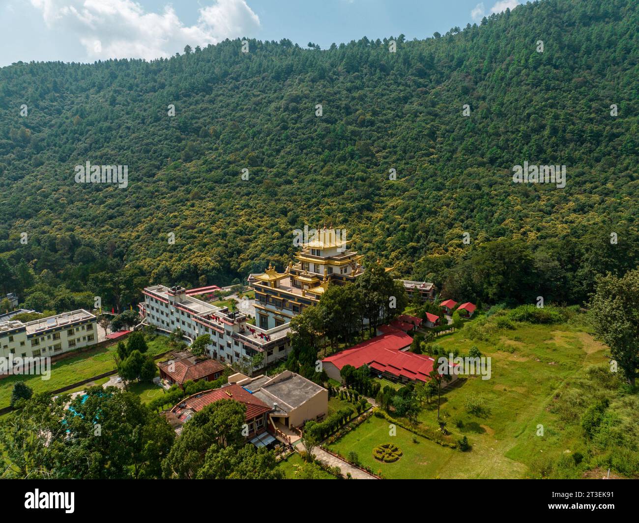Aerial view of the Azom Monastery in Dakshinkali, Nepal. It is close to ...