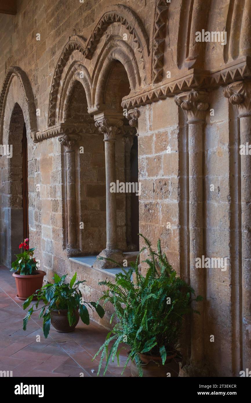 Palermo, Sicily, 2016. Medieval arches in the corridor of the cloister ...