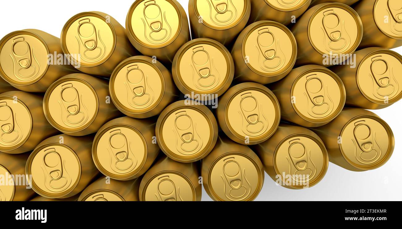 Group of aluminum beer or soda cans on white background. 3D render ...