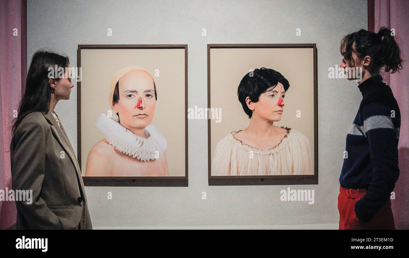 London, UK. 25th Oct, 2023. Models with 'The Disobedient Nose' (both ...