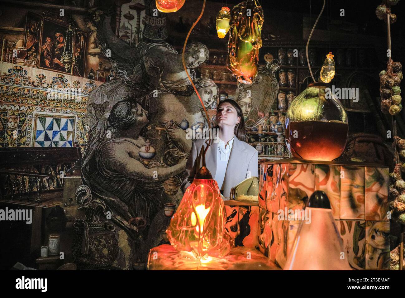 London, UK. 25th Oct, 2023. Model with 'Beauty Sensorium', by researcher and curator Jill Burke ...