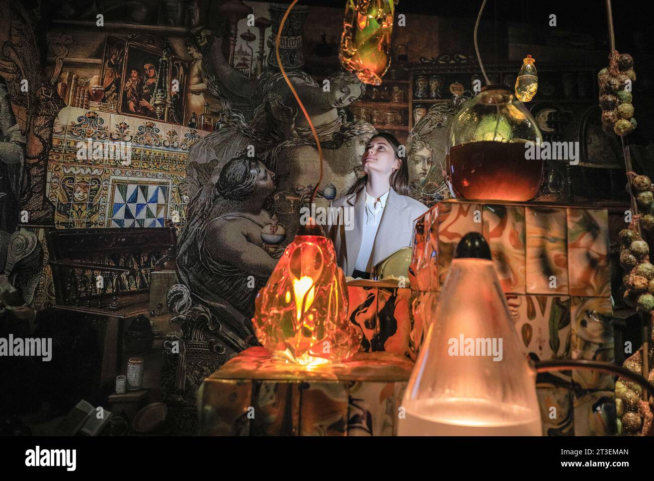 London, UK. 25th Oct, 2023. Model with 'Beauty Sensorium', by researcher and curator Jill Burke ...