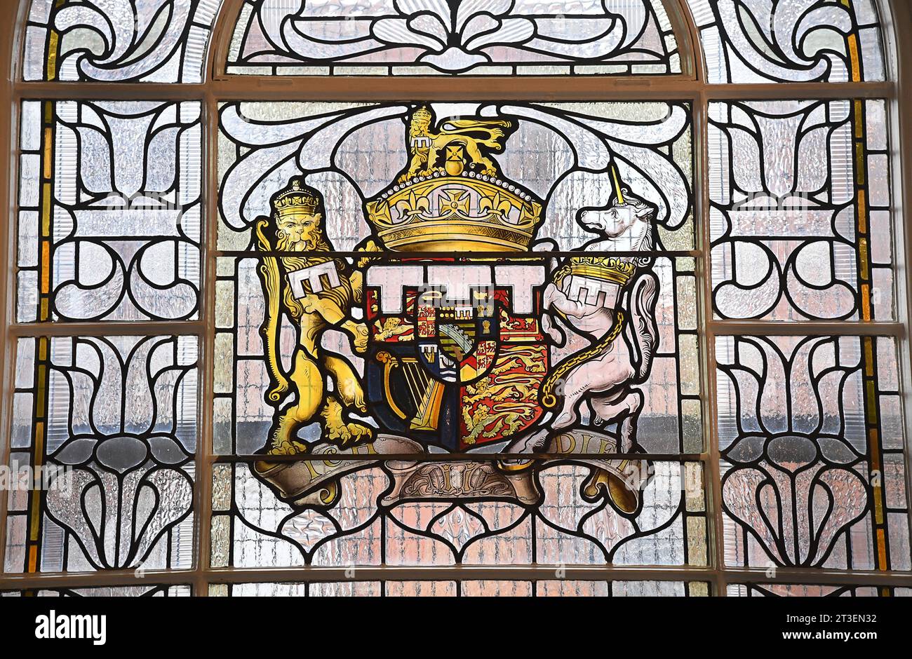 England, Canterbury: The Kent Museum of Freemasonry. Stained glass ...