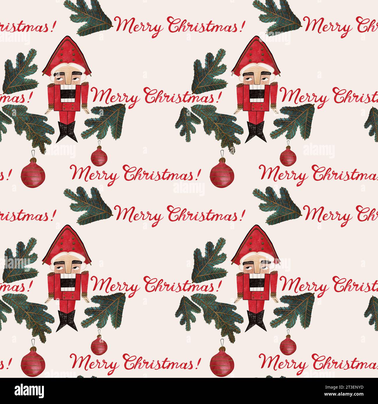 Watercolor seamless patern with nutcrackers. Christmas wrapping paper ...
