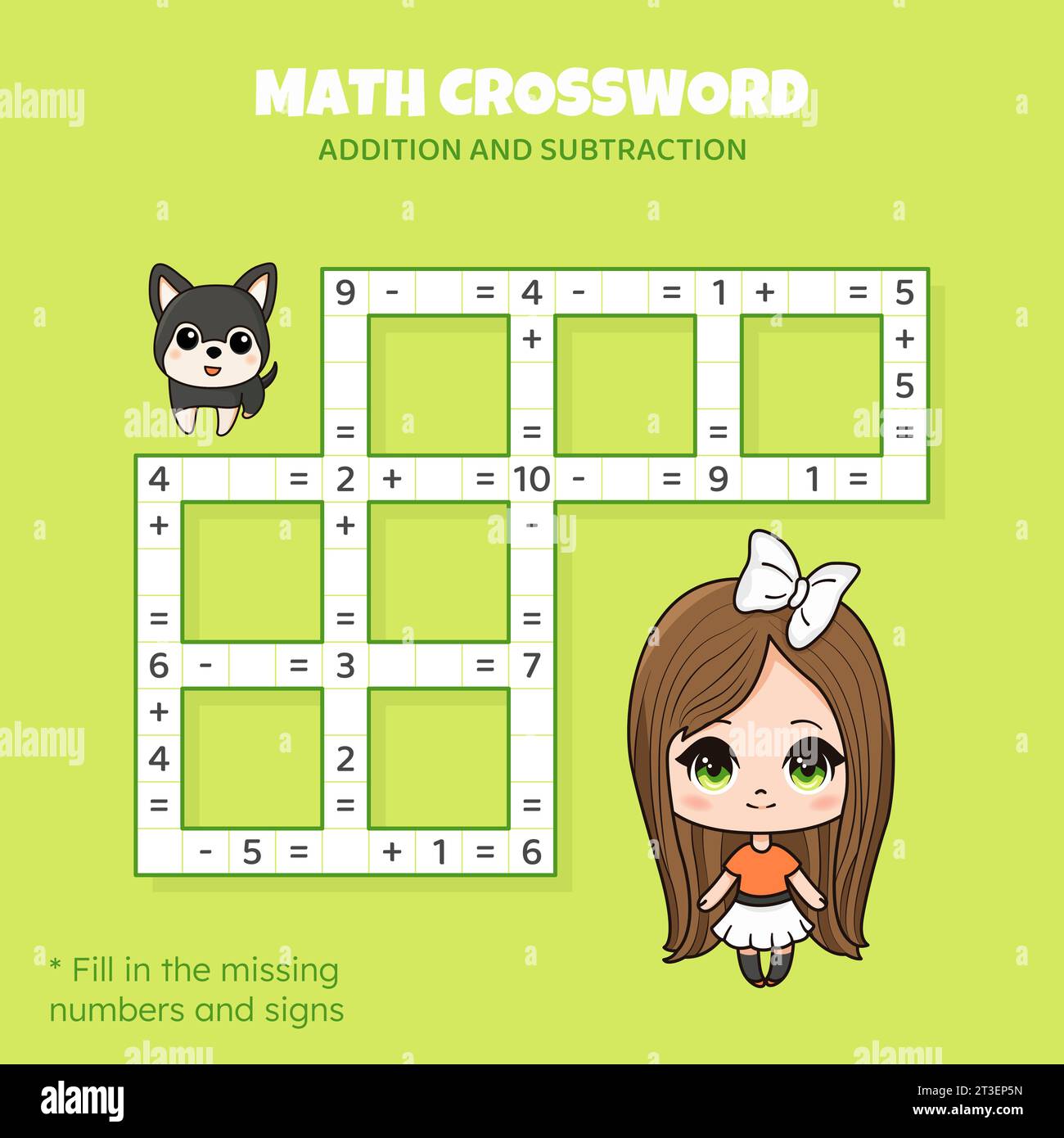 Math Crossword puzzle. Addition and subtraction Stock Vector Image ...