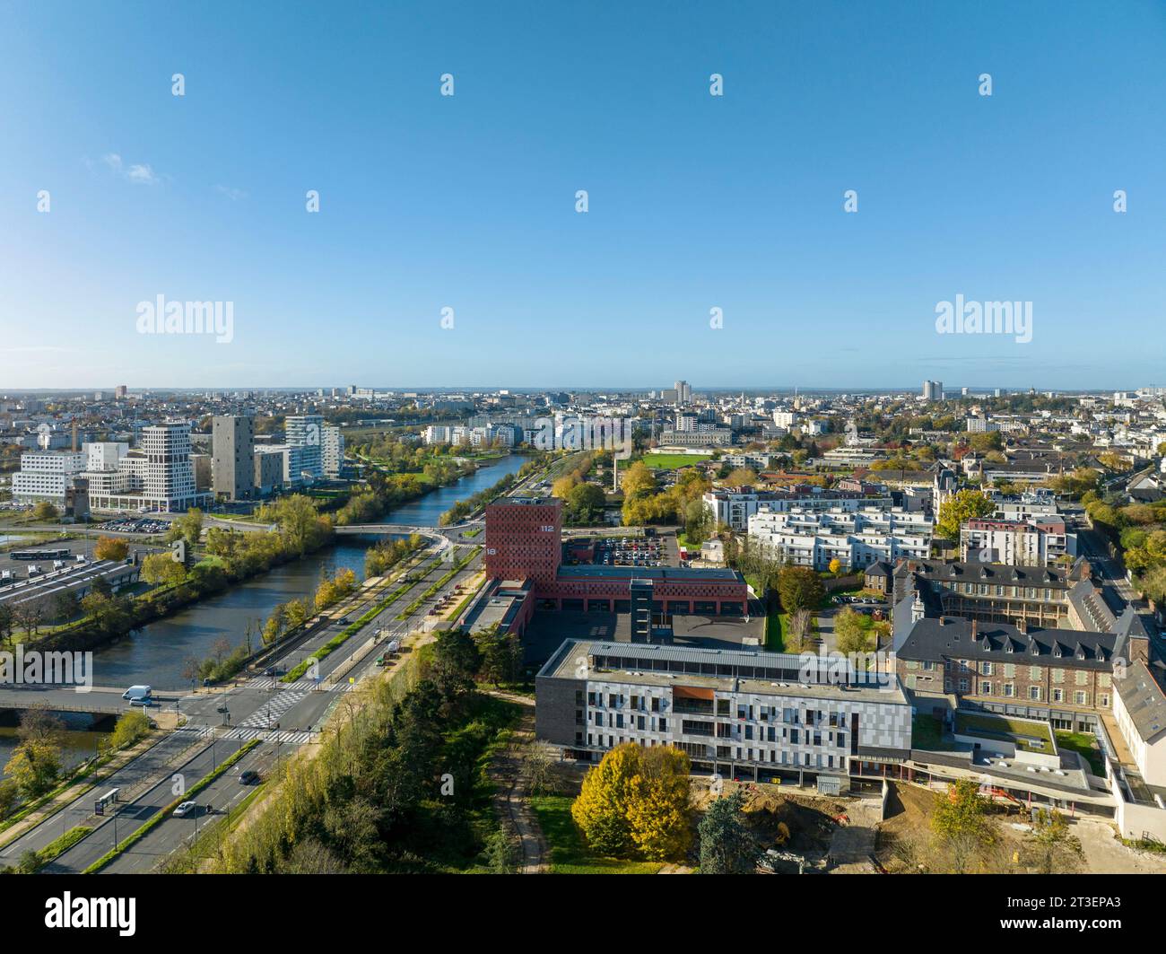 Rennes (Brittany, north western France): aerial view of the district of ...