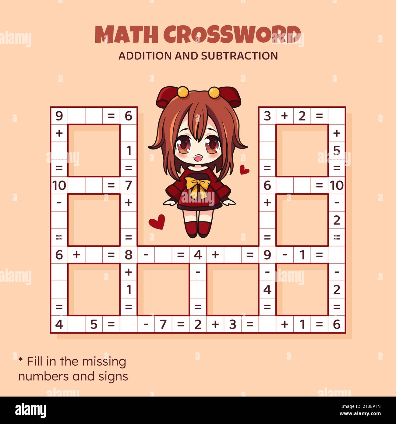 Math Crossword puzzle. Addition and subtraction Stock Vector Image ...