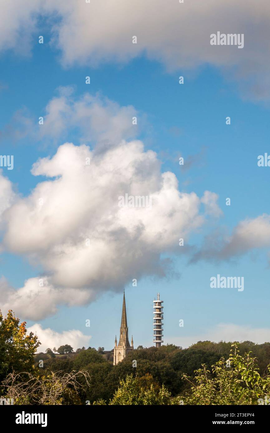 The Victorian spire of Holy Trinity church and the Purdown BT Tower ...